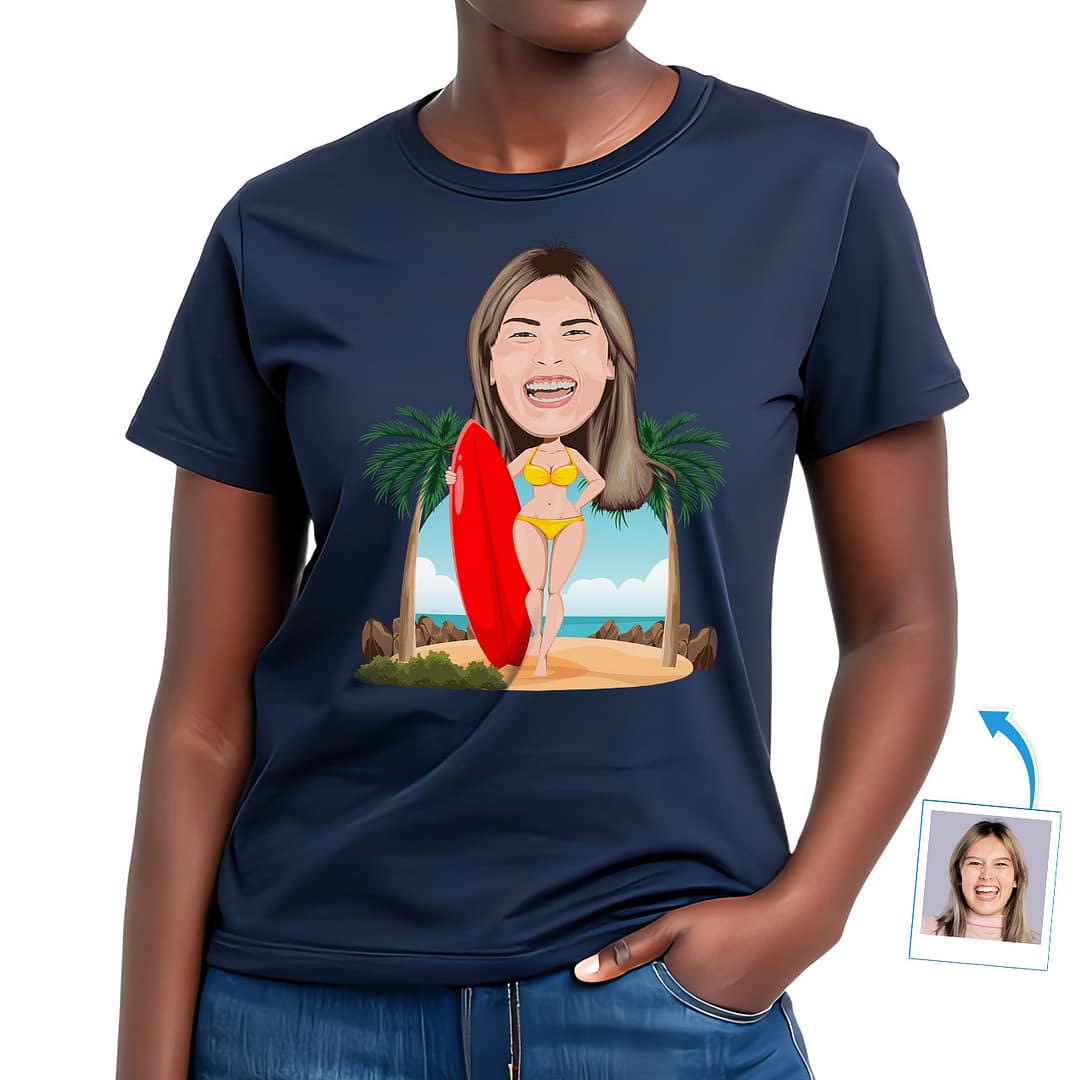 Personalized Woman With Surfboard Shirt | Custom Surf Lover Tee